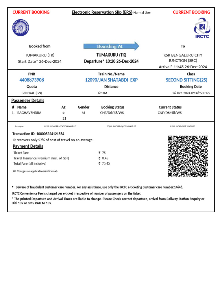 Bangalore Ticket | PDF | Identity Document