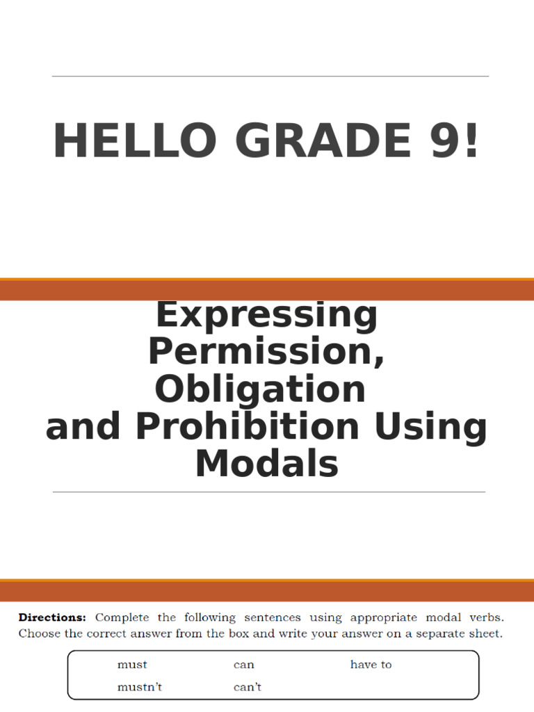 G9-Q1-w1 Expressing Permission, Obligation and Prohibition Using Modals | PDF