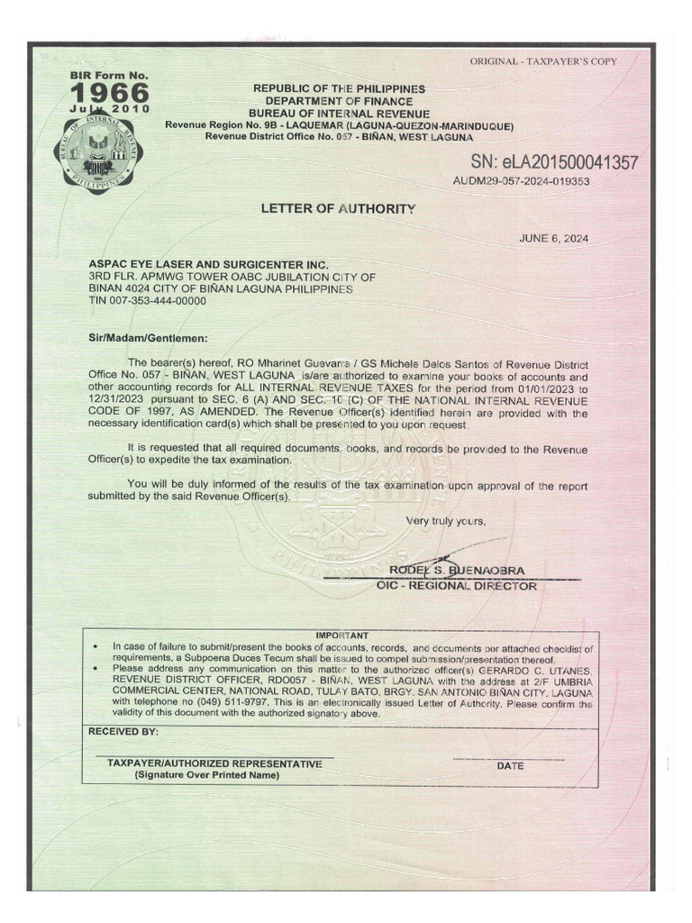 Letter of Authority | PDF