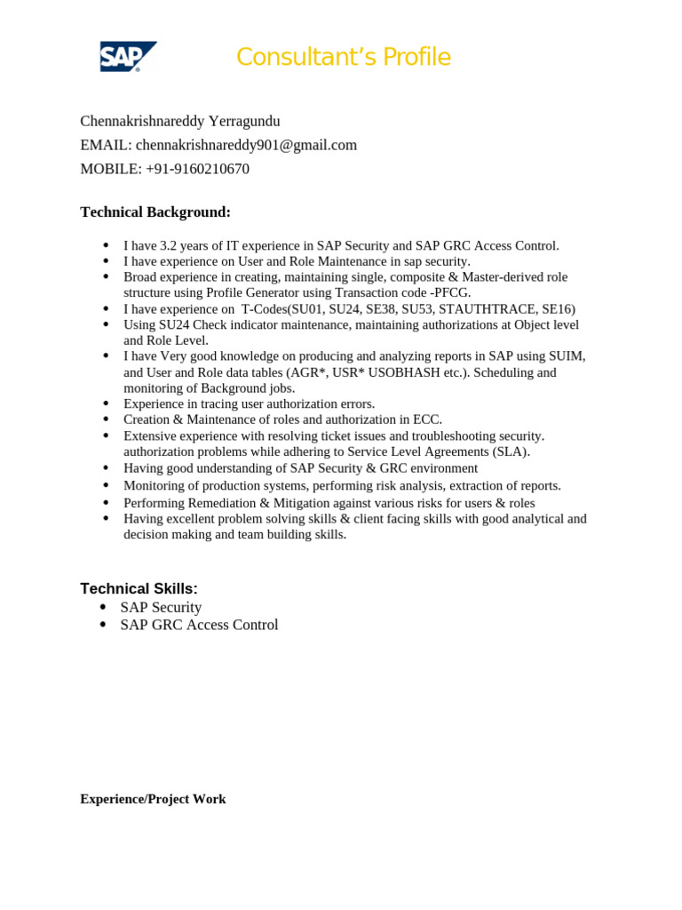 SAP Security Consultant Profile | PDF | Information Technology ...
