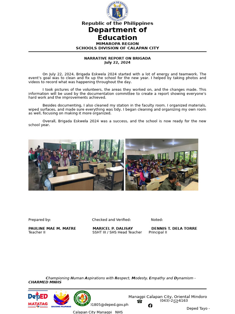 Narrative Report on Brigada | PDF