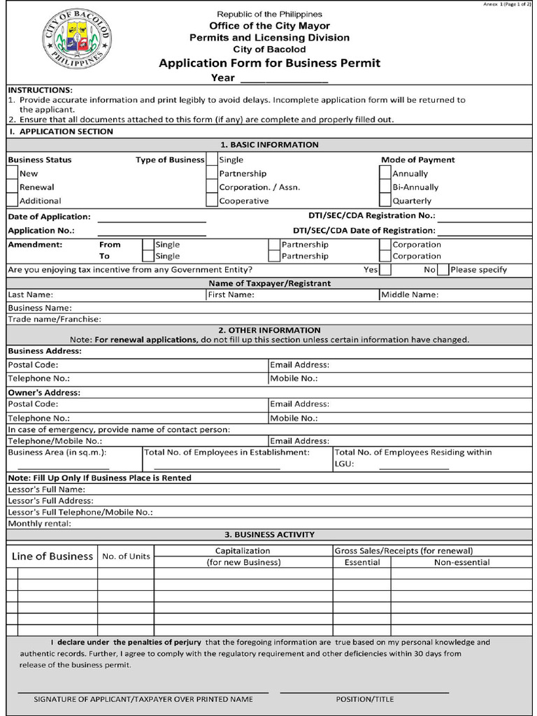 Application Form Business Permit 2023 | PDF