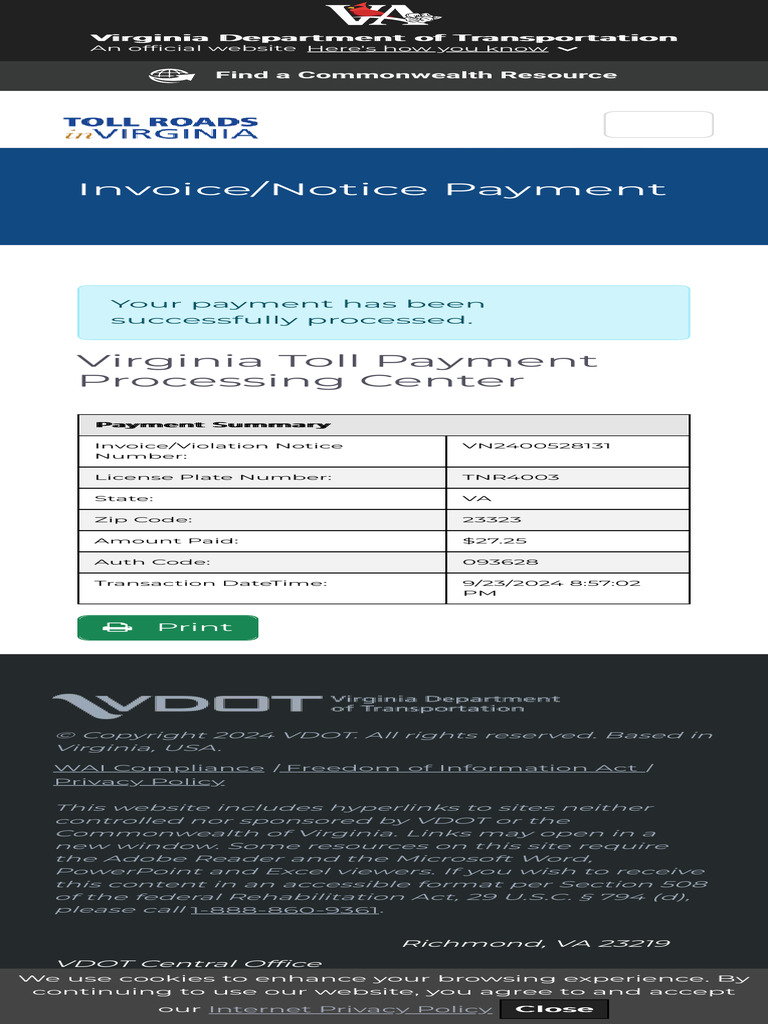InvoiceNotice Payment Confirmation TollRoadsinVA | PDF