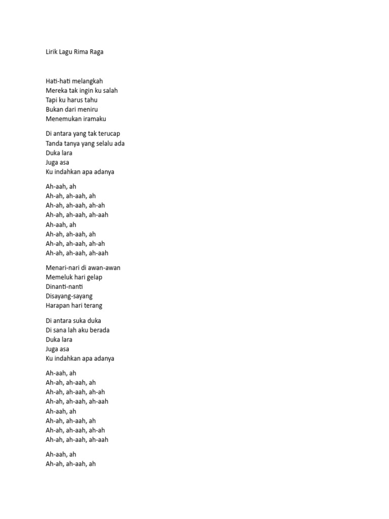 Lirik Lagu Rima Raga | PDF