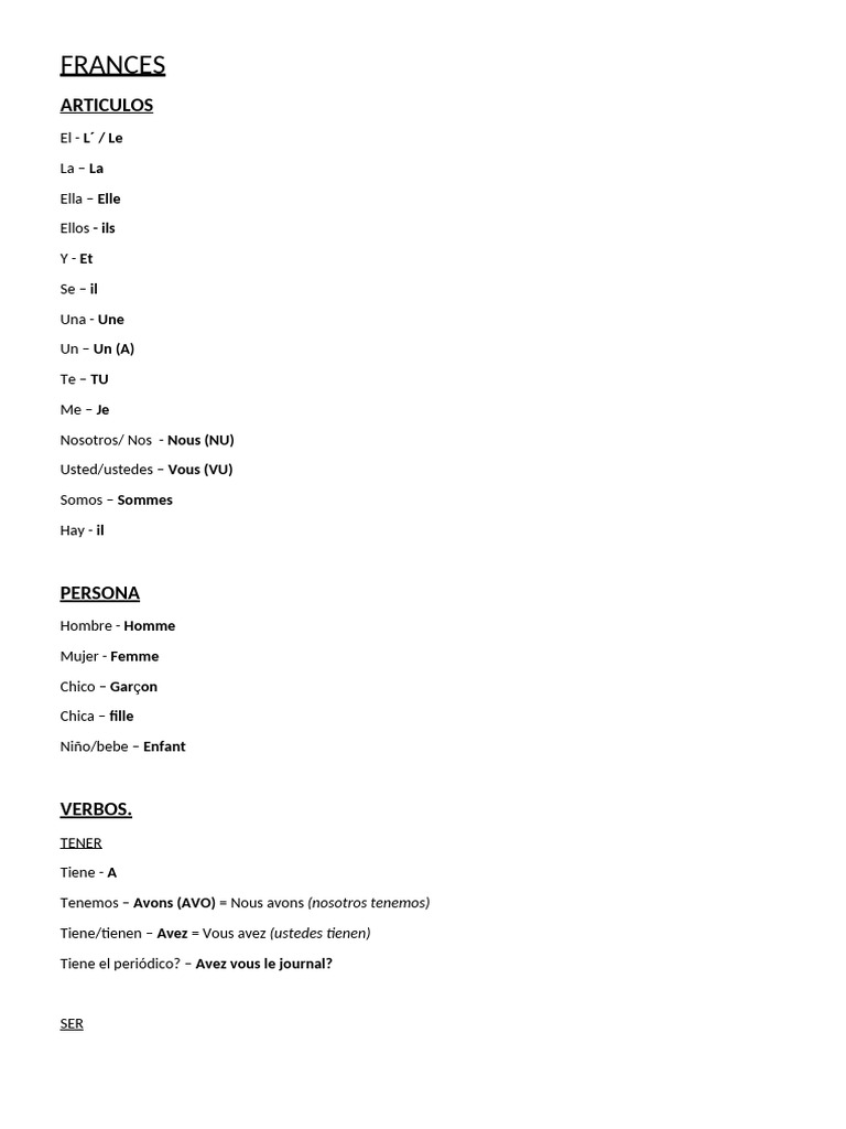 Vocabulario Básico en Francés | PDF