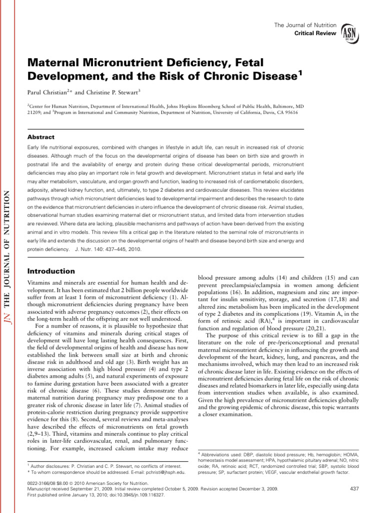 Maternal Micronutrient Deficiency, Fetal Development, and The Risk of ...