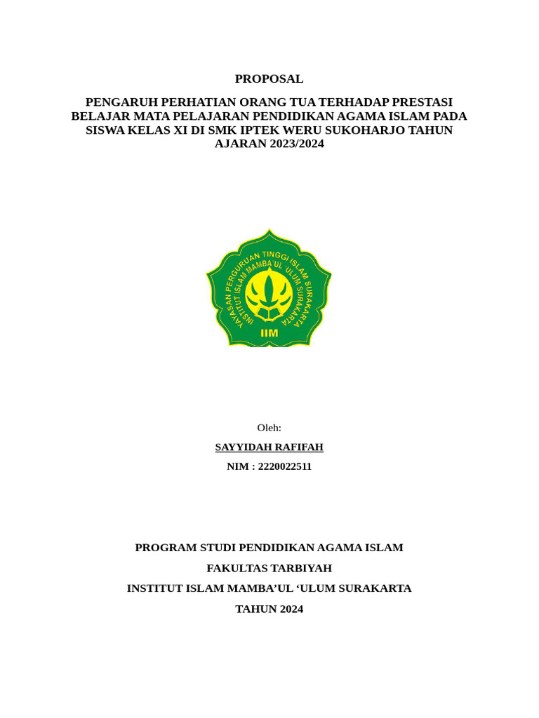 Pengaruh Perhatian Orang Tua Terhadap Prestasi Belajar Mata Pelajaran Pendidikan Agama Islam ...