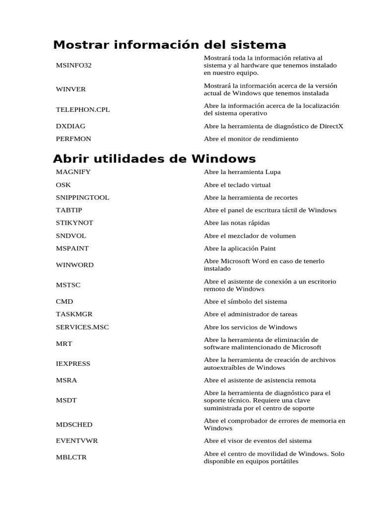 Comandos Windows | PDF | Microsoft Windows | Archivo de computadora