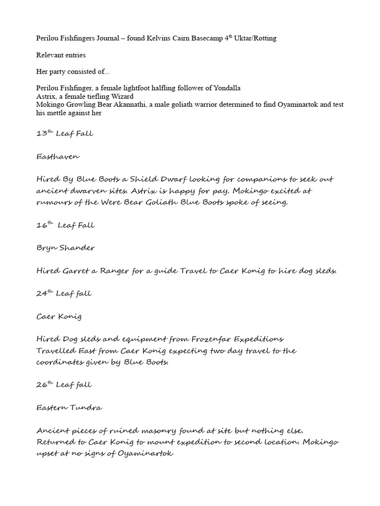 Perilou Fishfingers Expedition Journal | PDF