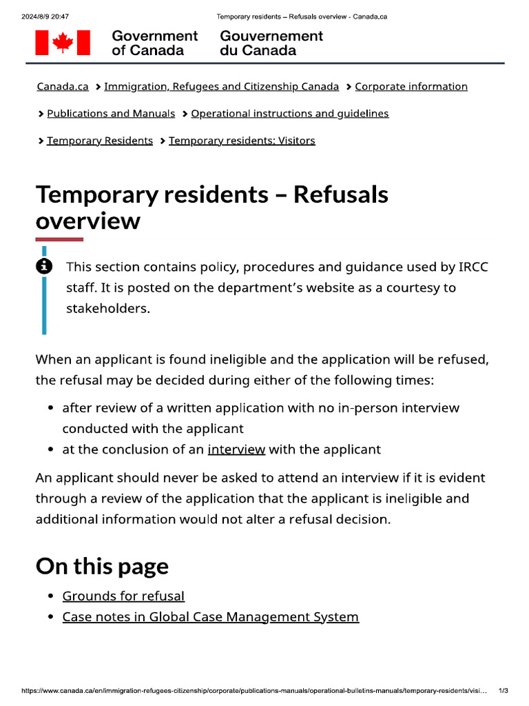 Temporary Residents - Refusals Overview | PDF