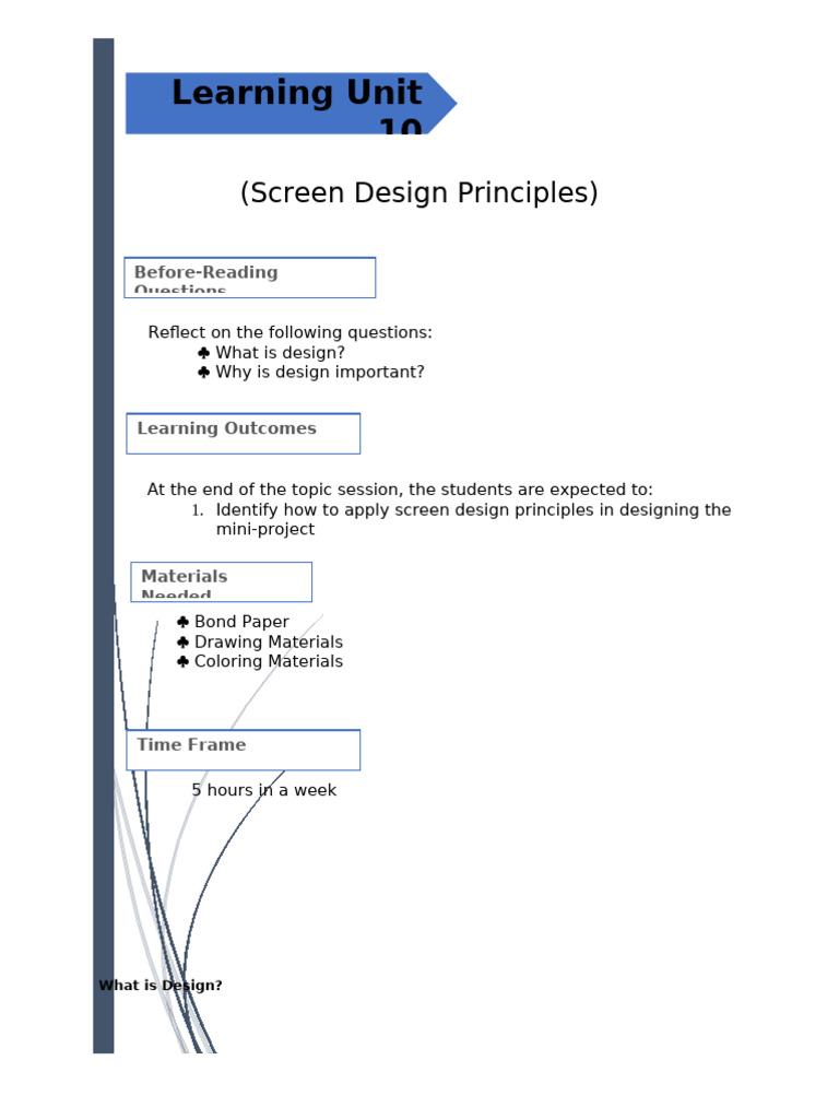 Lesson 10 - Screen Design Principles | PDF | Color | Menu (Computing)