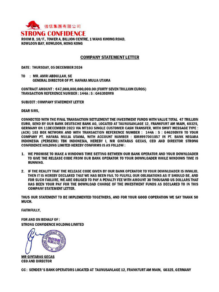 Company Statement Letter | PDF