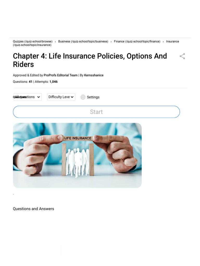 Chapter 4 - Life Insurance Policies, Options and Riders - Quiz, Trivia ...