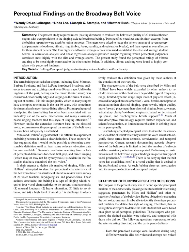 ARTIGO BELTING - 2009 - Perceptual Findings On The Broadway Belt Voice ...