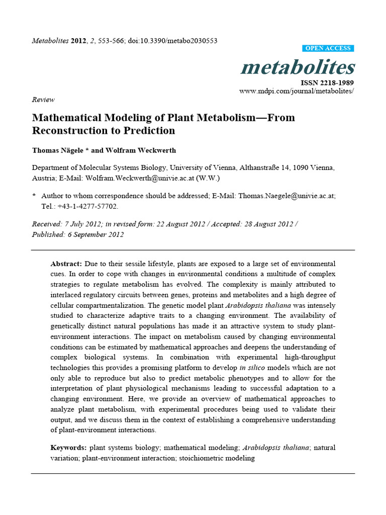Plant Metabolism Modeling Insights | PDF | Mathematical Optimization ...