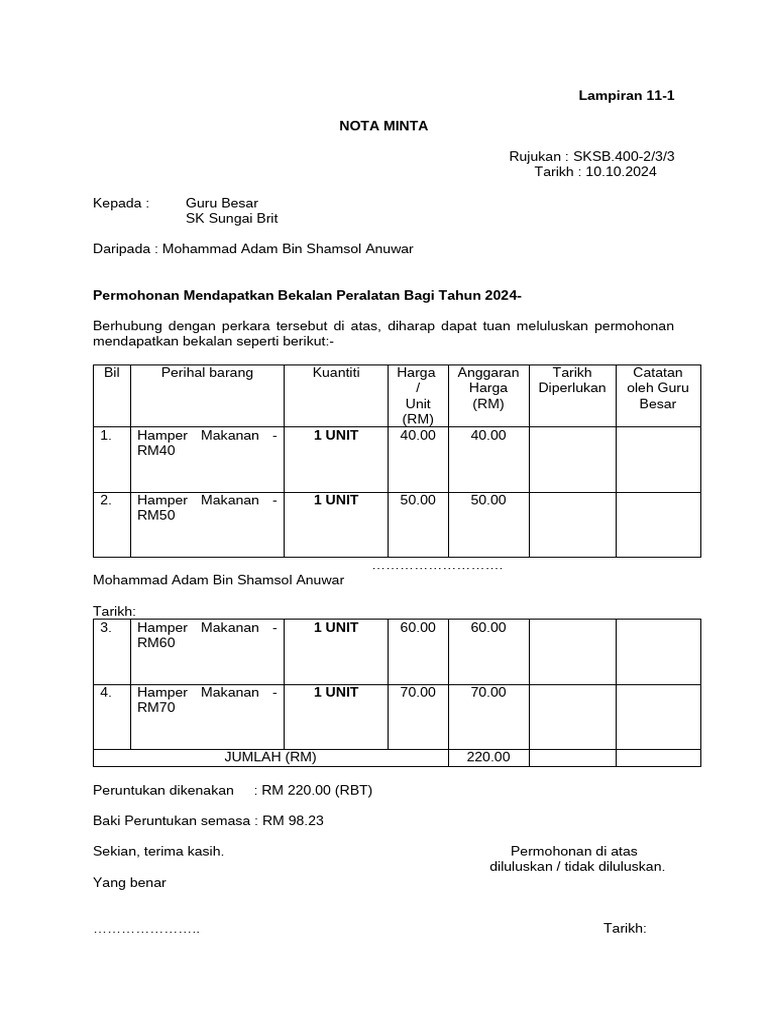 Nota Minta RBT 2 | PDF