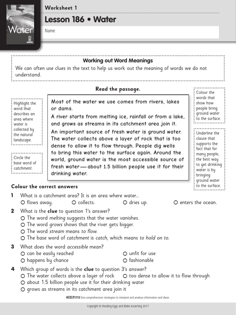 Year 6 Comprehension Worksheet 06 | PDF | Water | Lake
