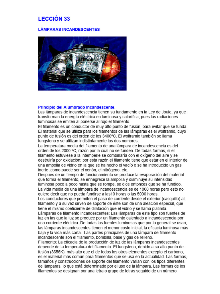 Leccion Lámparas | PDF | Bombilla incandescente | Ingenieria Eléctrica
