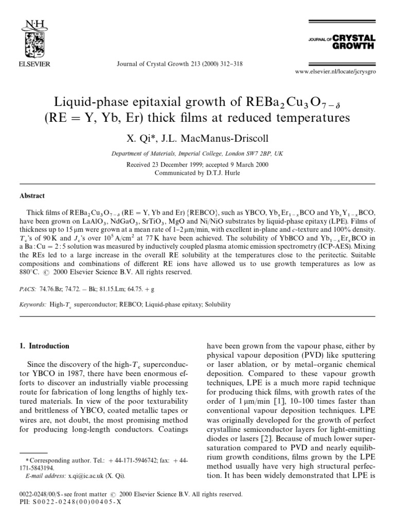 Liquid-phase epitaxial growth of REBa2Cu3O7−δ (RE=Y, Yb, Er) thick ...