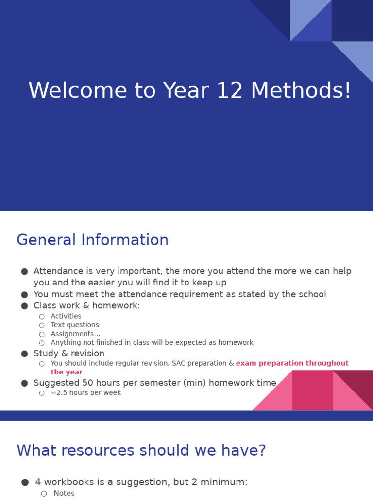Welcome To Year 12 Methods! | PDF | Function (Mathematics) | Integral