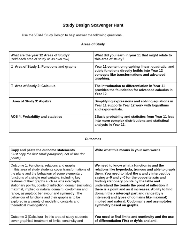 Study Design Scavenger Hunt | PDF | Function (Mathematics) | Equations