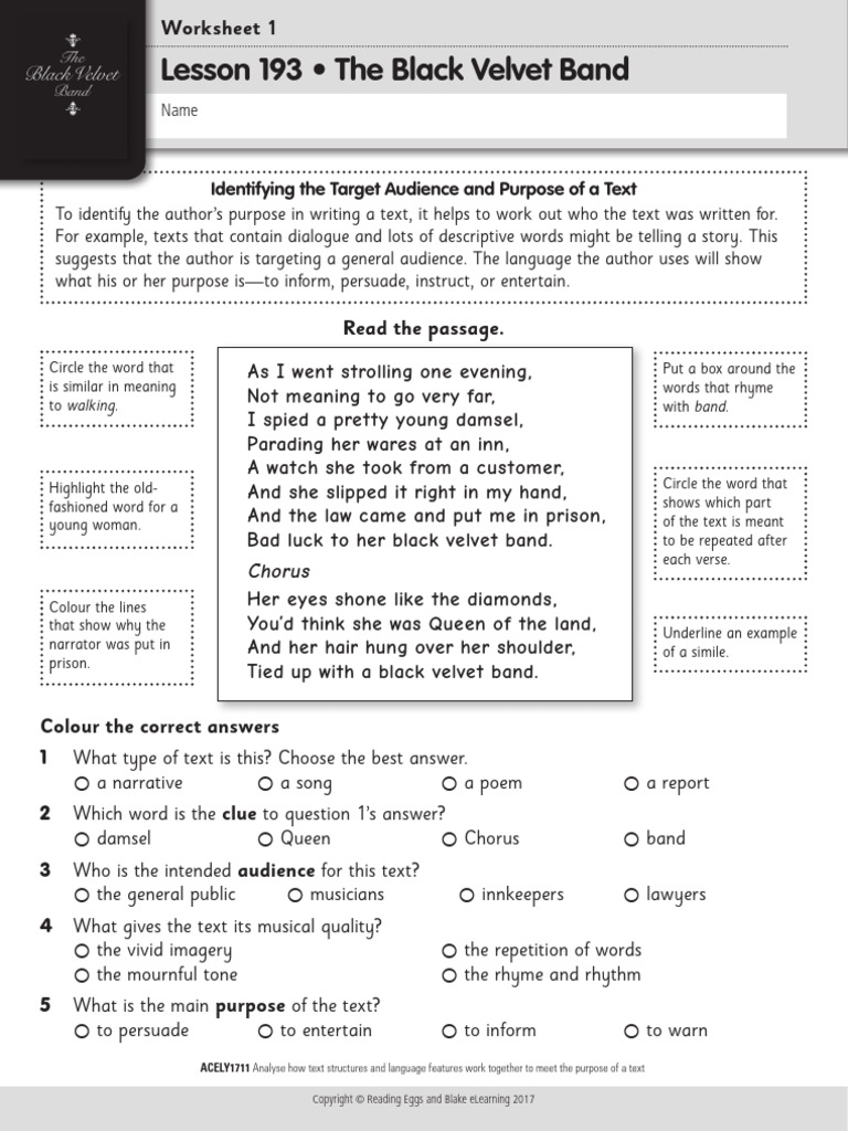 Year 6 Comprehension: Velvet Band Analysis | PDF