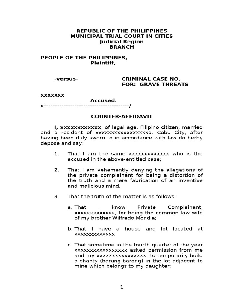 COUNTER AFFIDAVIT - Sample | PDF | Affidavit | Judiciaries