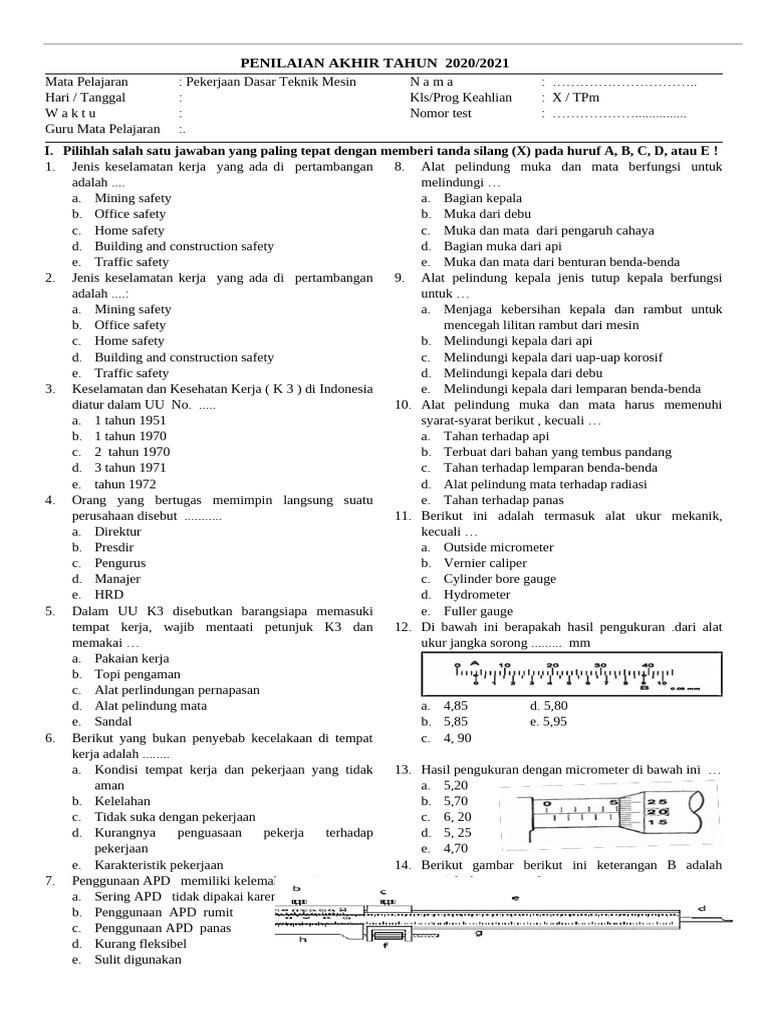 Soal Pekerjaan Dasar Teknik Mesin | PDF