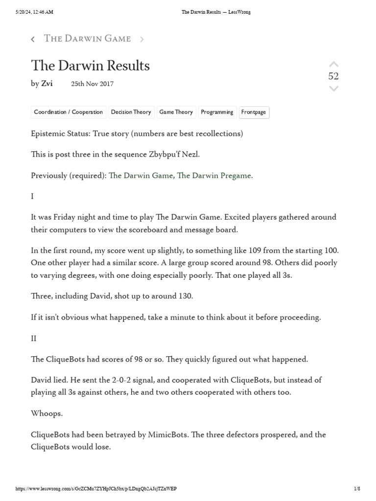The Darwin Results - LessWrong | PDF