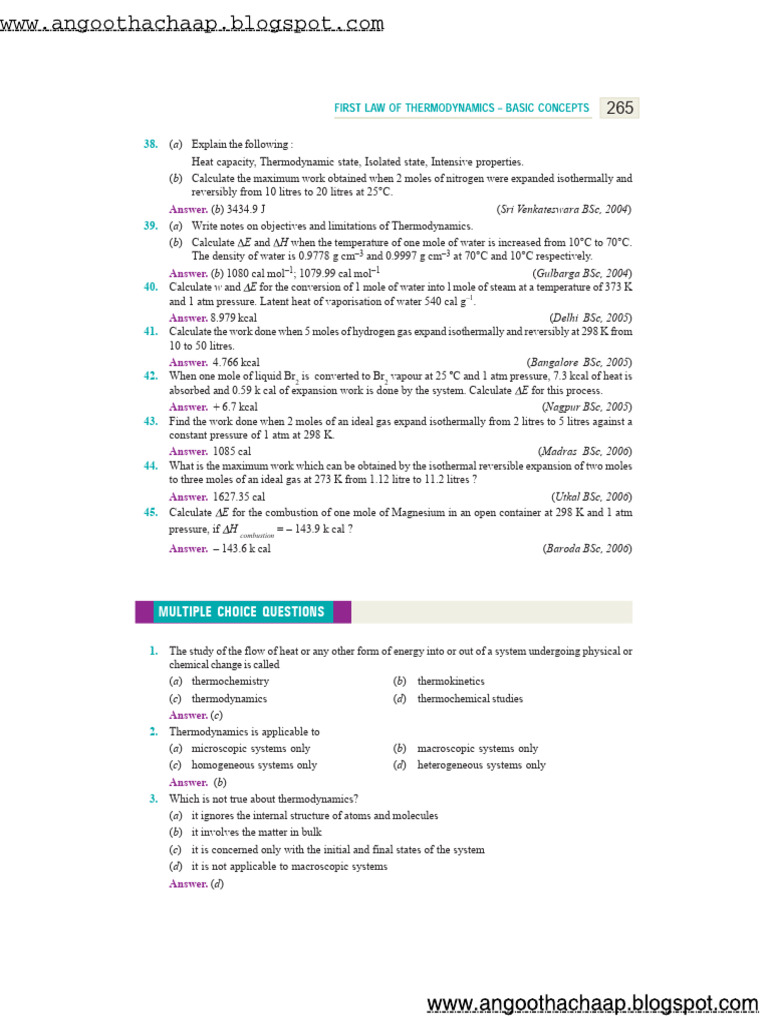 CHM 231 Practice Questions - Thermodynamic | PDF | Heat | Heat Capacity