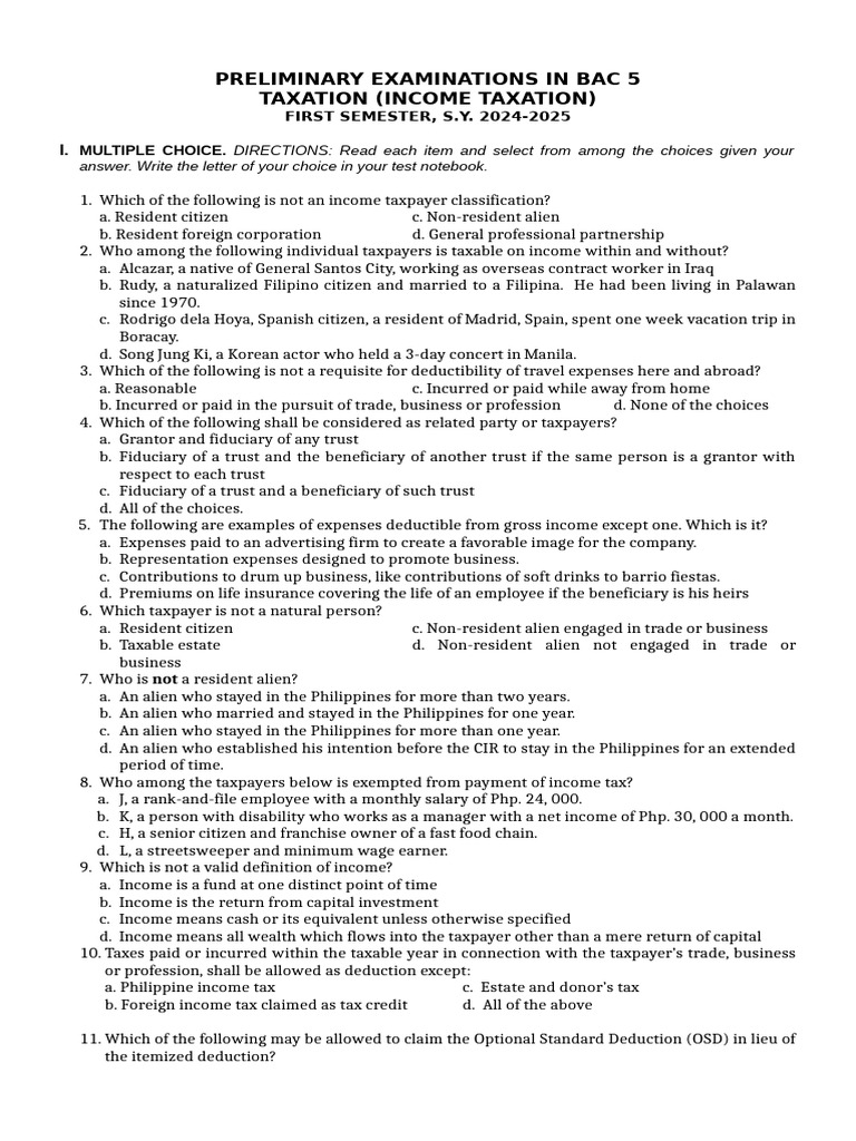 2425.midterm Examinations in Bac 5 | PDF | Tax Deduction | Taxes