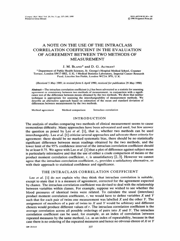 A NOTE ON THE USE OF THE ICC in agreement | PDF | Blood Pressure