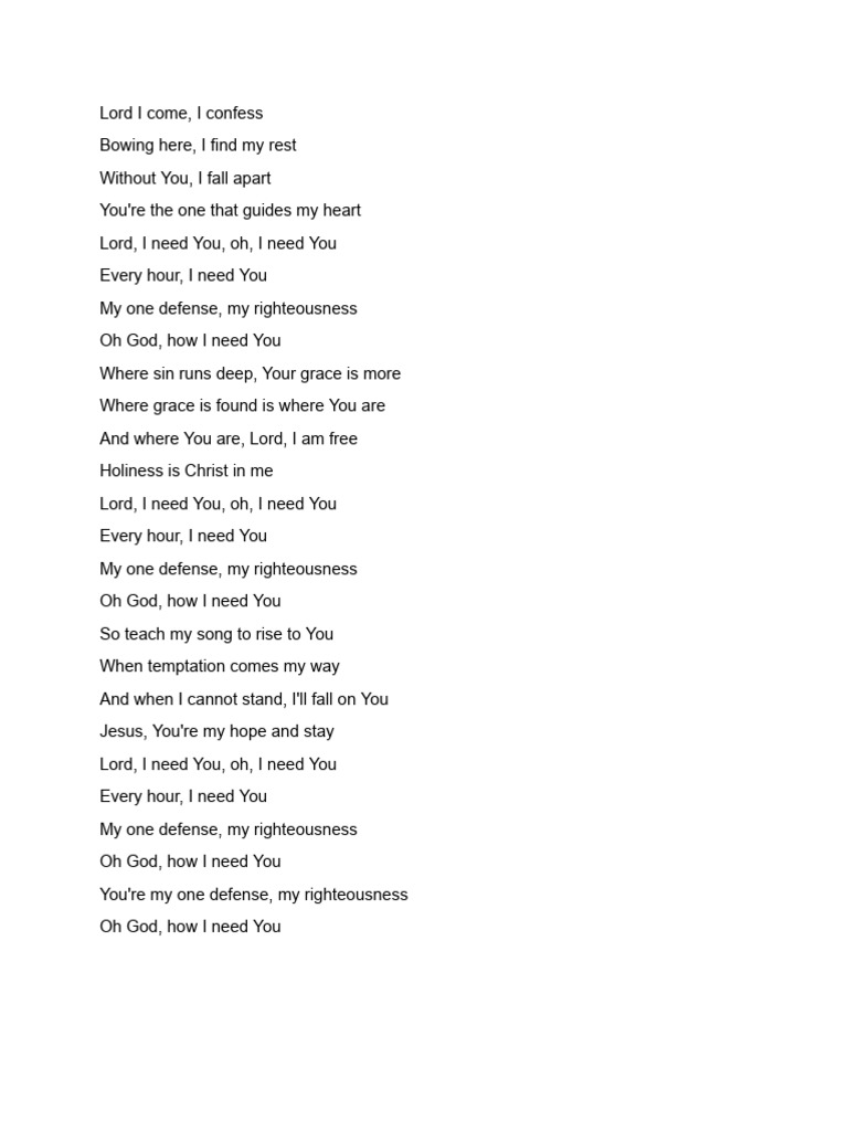 Lord, I Need You - Lyrics Summary | PDF