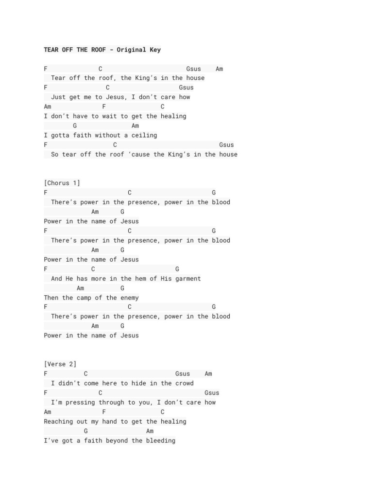 Tear Off The Roof - Chords and Lyrics | PDF
