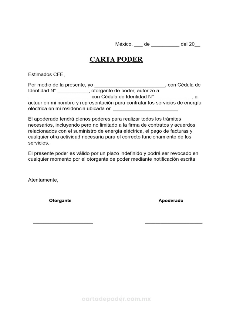 Carta Poder para Contrato de Luz - Docx - Carta-poder-para-contrato-De ...