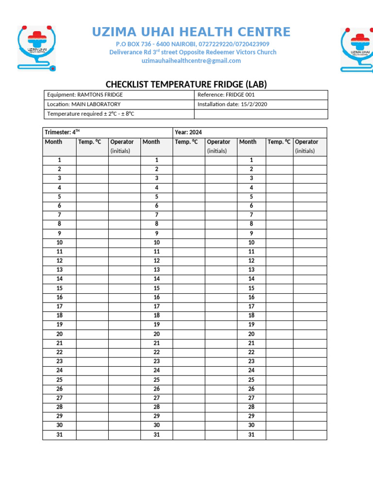 Temperature Fridge Checklist | PDF