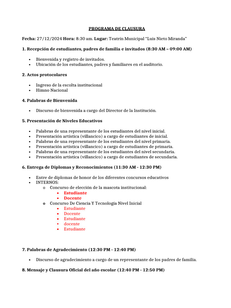 Programa de Clausura | PDF