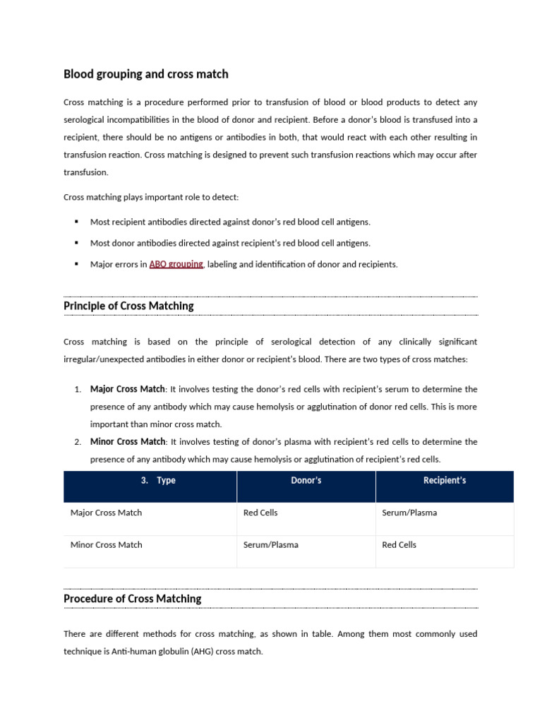 Blood Group and Cross Match | PDF | Blood Plasma | Blood