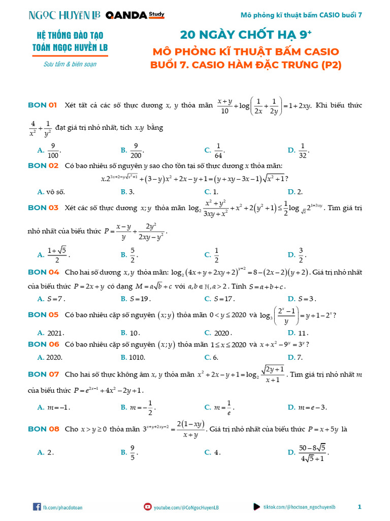 (Ngọc Huyền LB) Mô Phỏng Kĩ Thuật Bấm CASIO Giải Toán VD-VDC Buổi 7. Casio Hàm Đặc Trưng (Phần 2 ...