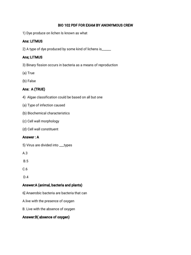 Updated Bio 102 PDF For Exam by Anonymous Crew | PDF