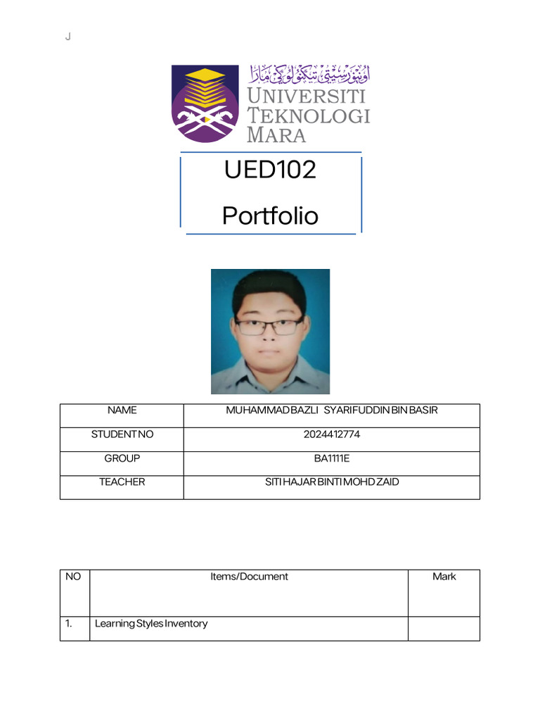 E-Portfolio Ued102 Muhammad Bazli Syarifuddin Bin Basir | PDF | Memory | Long Term Memory