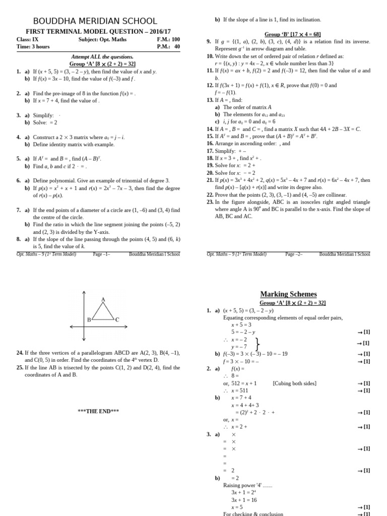 Class IX Optional Maths Model Exam | PDF | Triangle | Circle