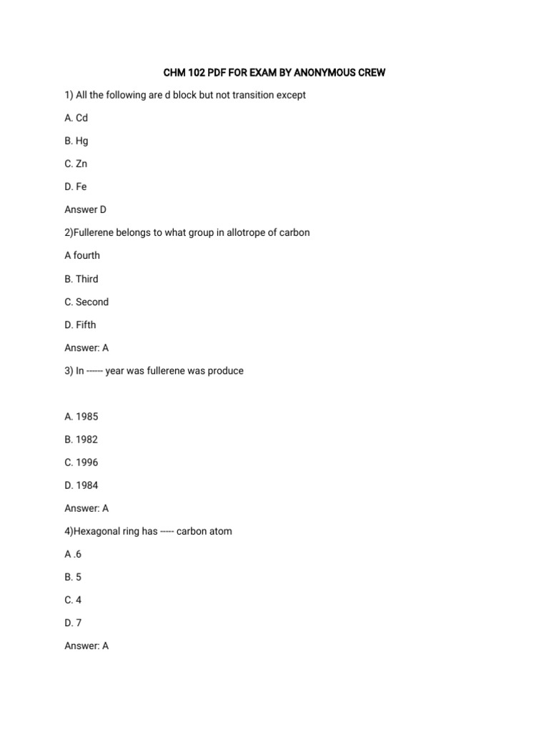 Updated CHM 102 PDF For Exam by Anonymous Crew | PDF