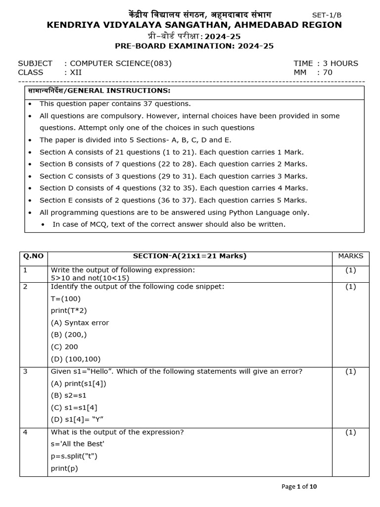 Cs-Xii-Qp-Pb-2024-25-Set-I B | PDF | Table (Database) | Databases