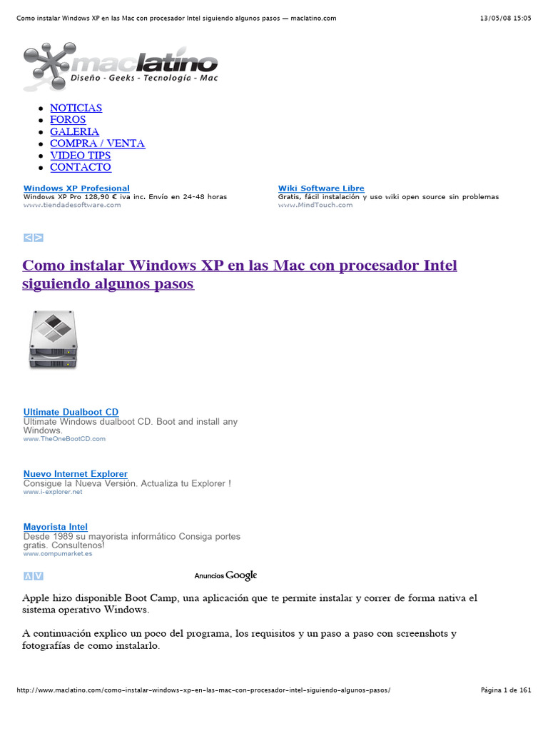 Como Instalar Windows XP en Mac Con Procesador Intel | PDF | Mac OS ...