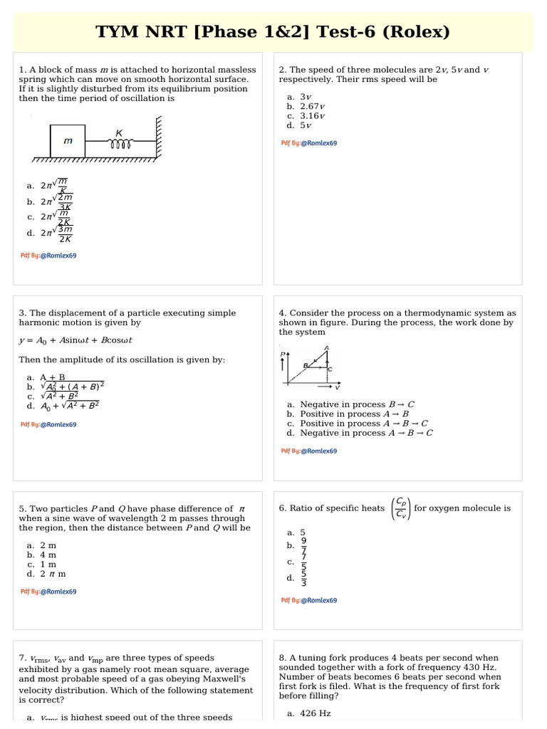 Physics Oscillation and Thermodynamics Quiz | PDF | Cellular Respiration | Citric Acid Cycle