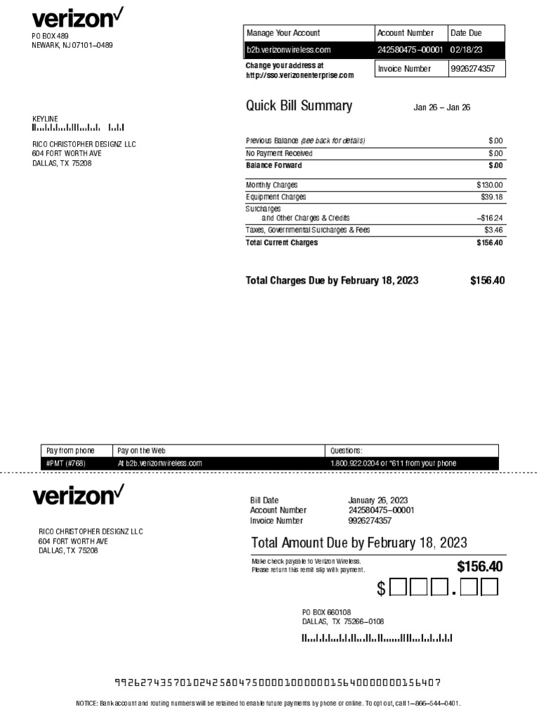 Verizon Business Bill | PDF | Credit Card | Fee