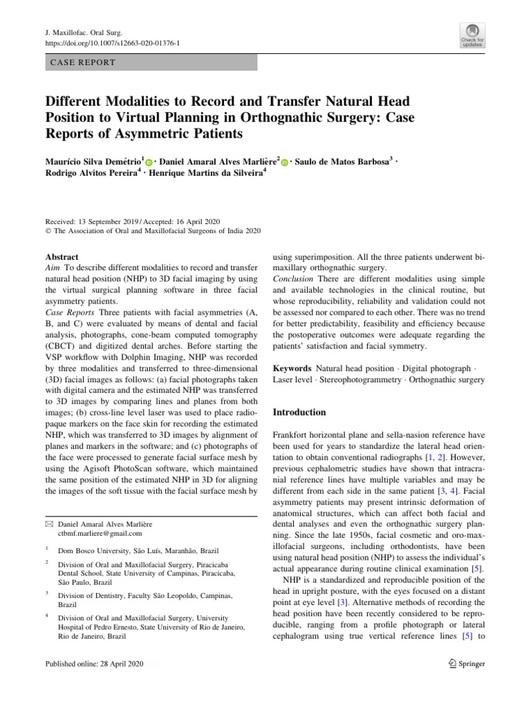 Different Modalities To Record and Transfer Natural Head Position To ...