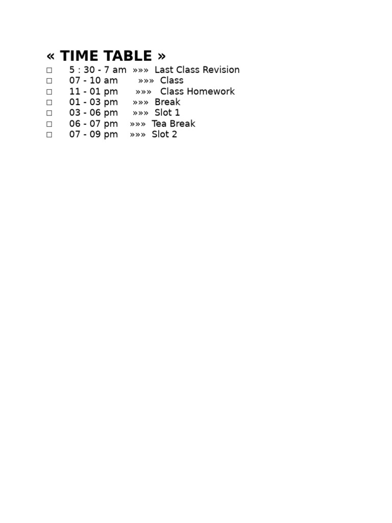 Time Table | PDF