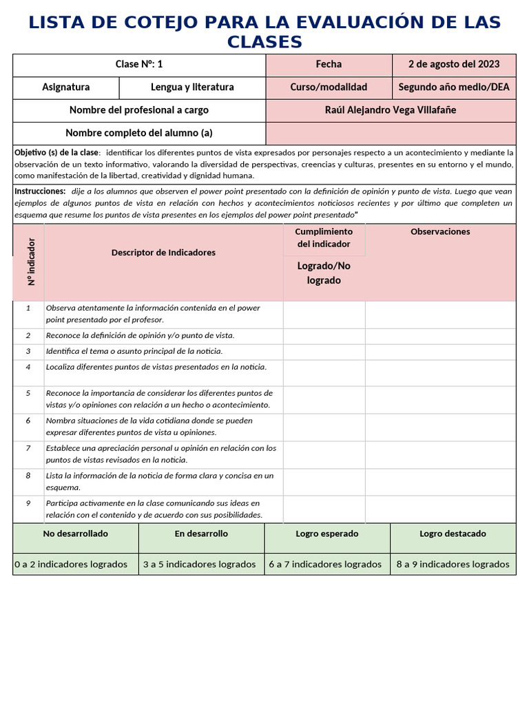 LISTA DE COTEJO EVALUACIÓN CLASES.docx EVALUACIÓN DOCENTE 2023 | PDF | Evaluación | Maestros